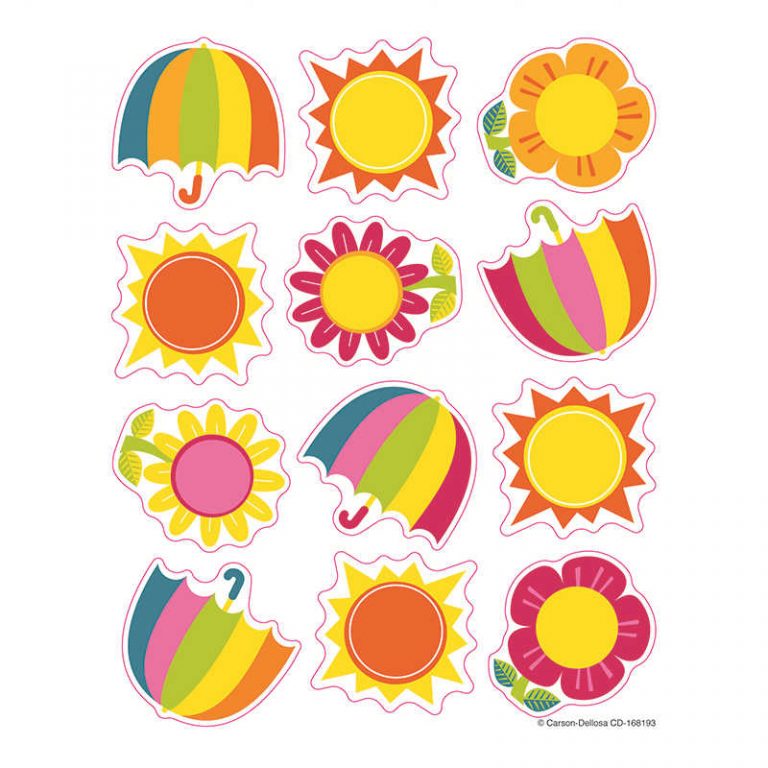 CARSON DELLOSA SPRING SHOWERS & SUN SHAPE STICKERS CD-168193 ...