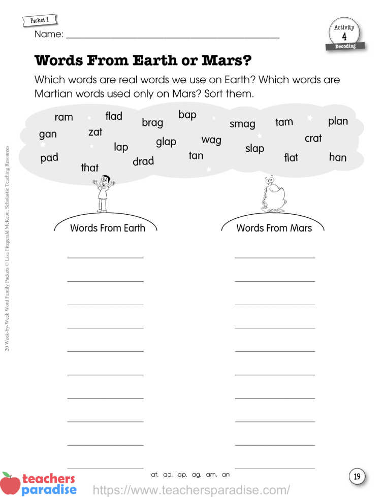 20 Week-by-Week Word Family Learning Packets for Grades K–2 by ...