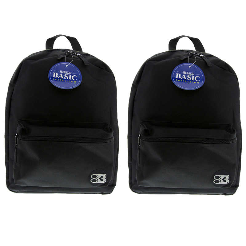 TeachersParadise - Bazic® Basic Backpack, 16", Black, Pack of 2 - BAZ1030-2