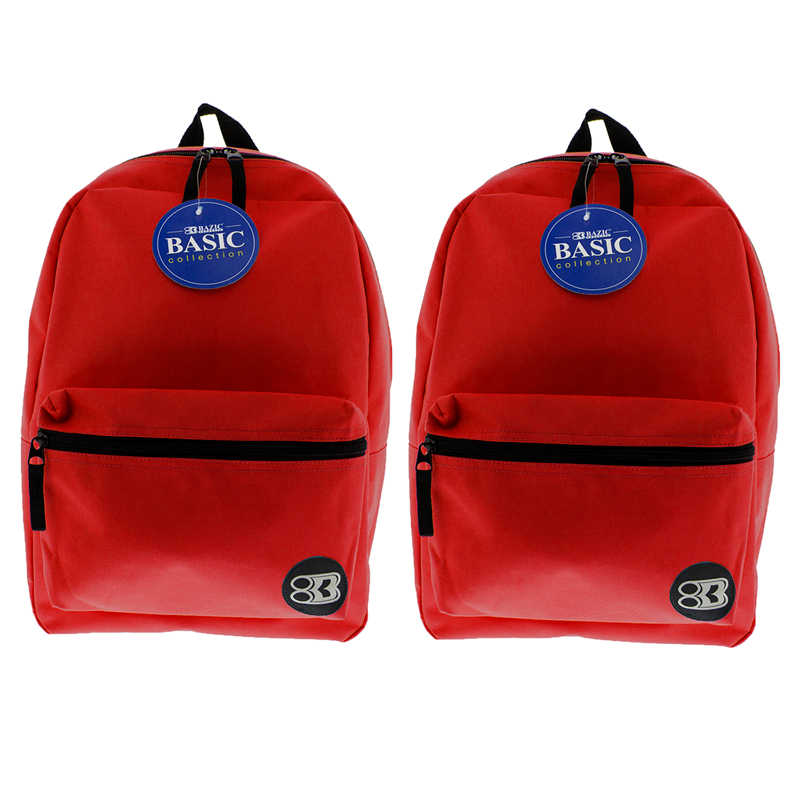 TeachersParadise - Bazic® Basic Backpack, 16", Red, Pack of 2 - BAZ1032-2