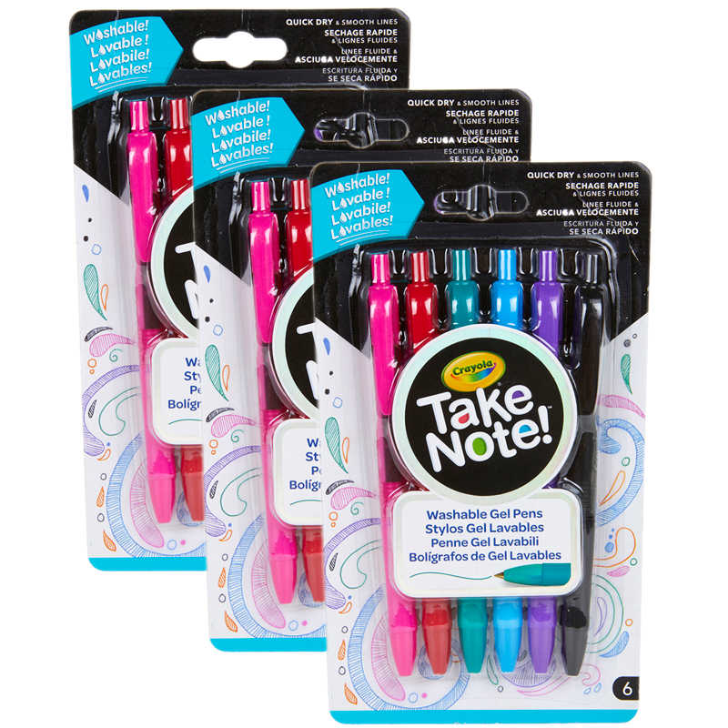 TeachersParadise - Crayola® Take Note! Washable Gel Pens, 6 Per Pack, 3 ...