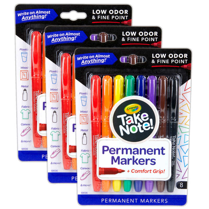 TeachersParadise - Crayola® Take Note! Permanent Markers, 8 Per Pack, 3 ...