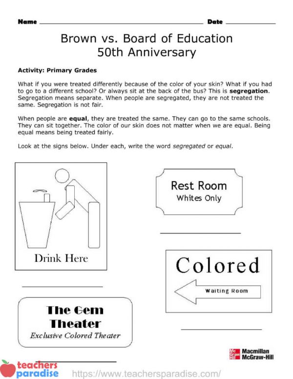 Brown vs. Board of Education 50th Anniversary for Primary Grades by ...