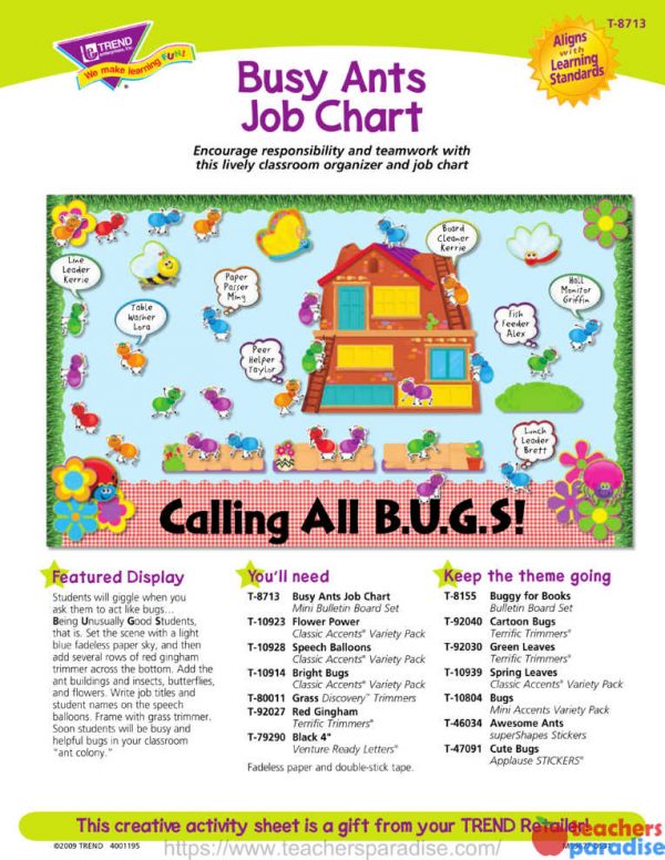 Busy Ants Job Chart Mini Bulletin Boards by TREND enterprises T-8713 ...