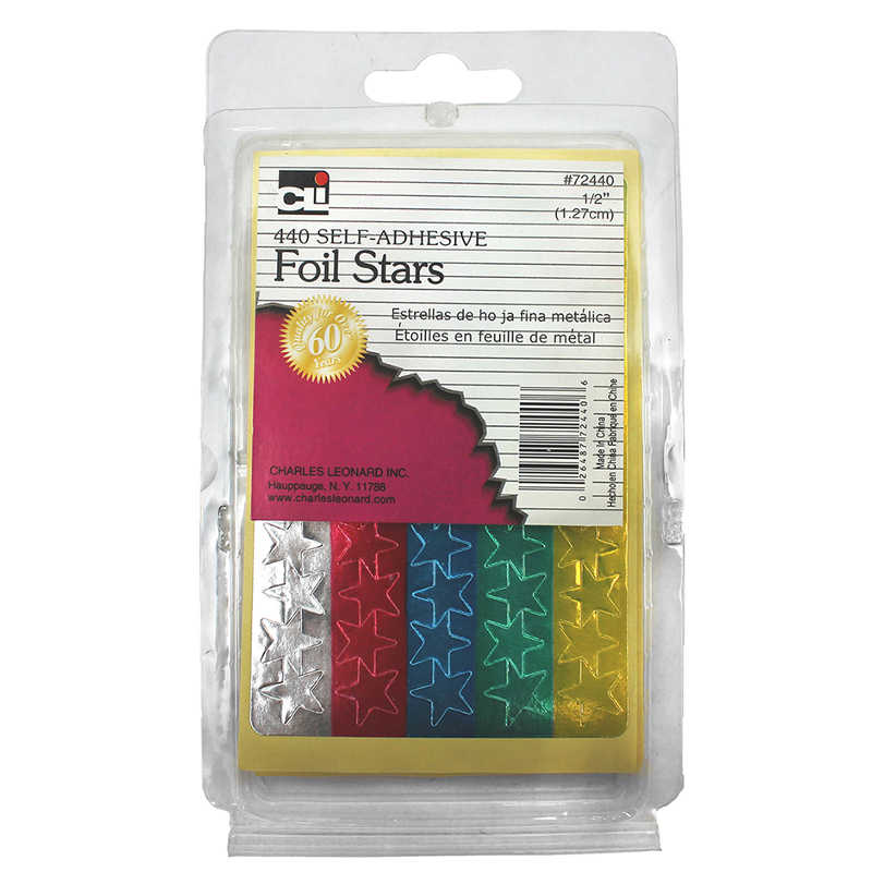 TeachersParadise - Charles Leonard Foil Star Labels, Self-Adhesive, 1/2 ...