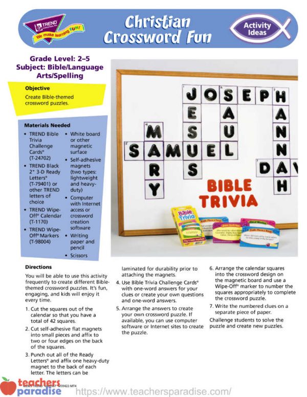 Christian Crossword Fun for Grades 2–5 Language Arts, Spelling and ...