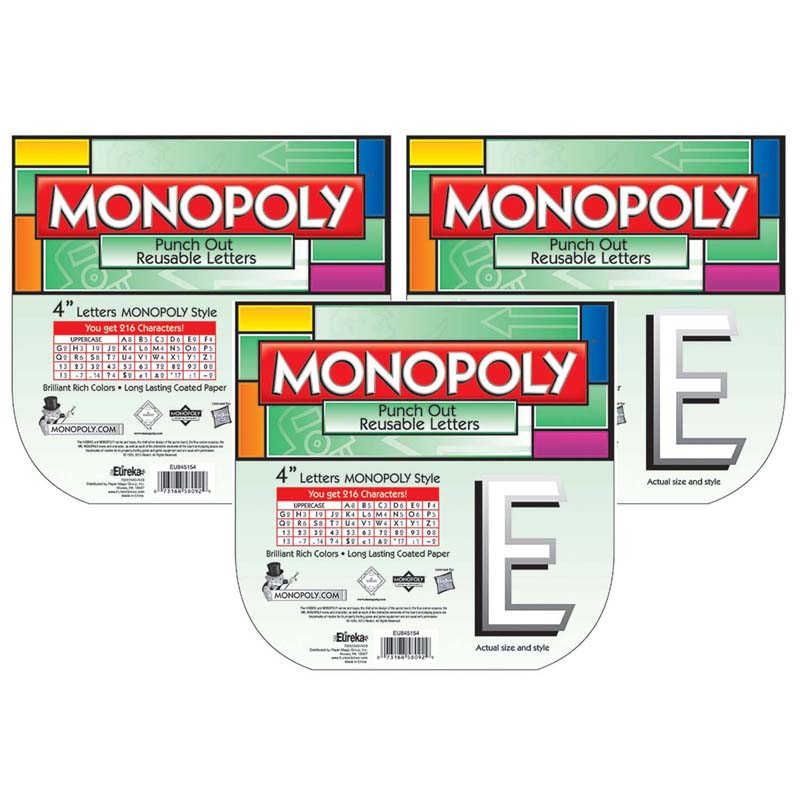 TeachersParadise - Eureka® Monopoly™ Deco Letters, White, 4", 3 Packs ...