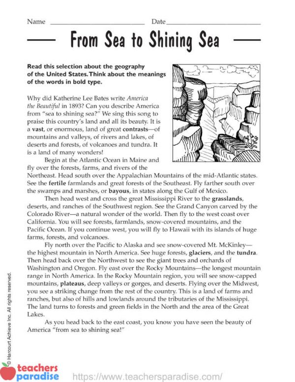 Geography - From Sea to Shining Sea Activity by Harcourt Achieve Inc ...