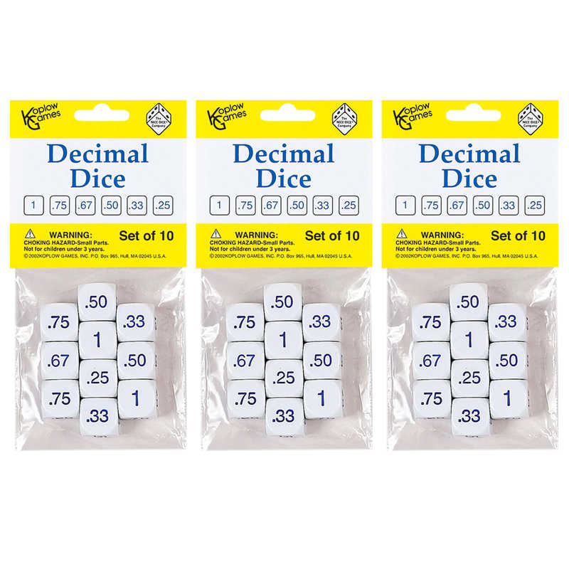 TeachersParadise - Koplow Games Decimal Dice Set, 10 Per Pack, 3 Packs ...