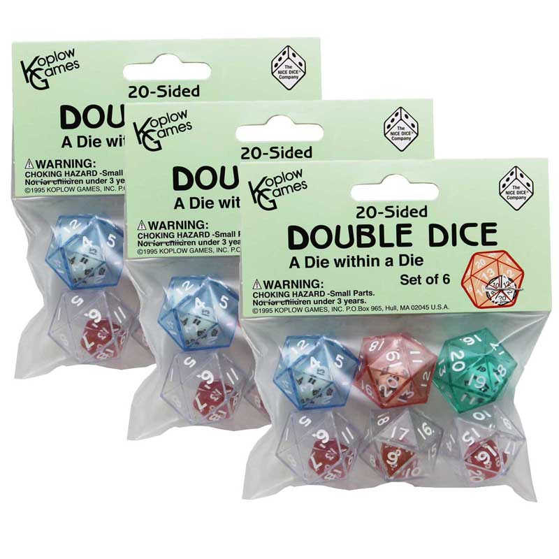 TeachersParadise - Koplow Games 20-Sided Double Dice Set, 6 Per Pack, 3 ...