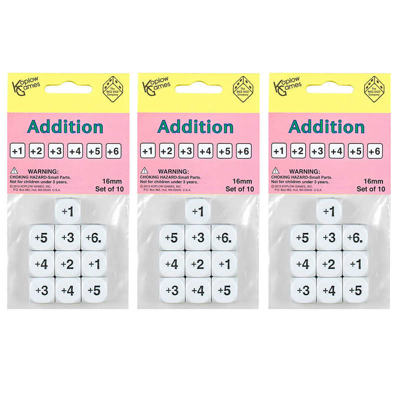 TeachersParadise - Koplow Games Addition Dice, 10 Per Pack, 3 Packs ...