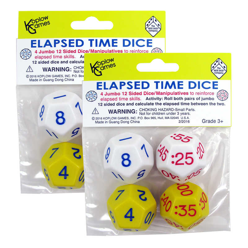 TeachersParadise - Koplow Games Elapsed Time Dice, 2 Pairs Per Pack, 2 ...