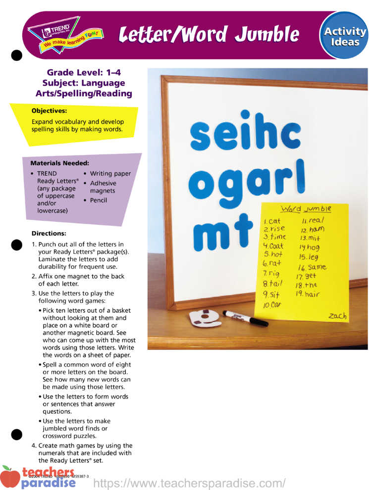 Letter/Word Jumble for Grades 1–4 Language Arts, Spelling and Reading ...