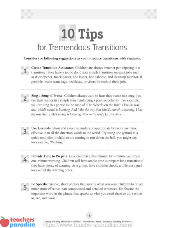 Literacy-Building Transition Activities by Scholastic SC-0439650887 ...