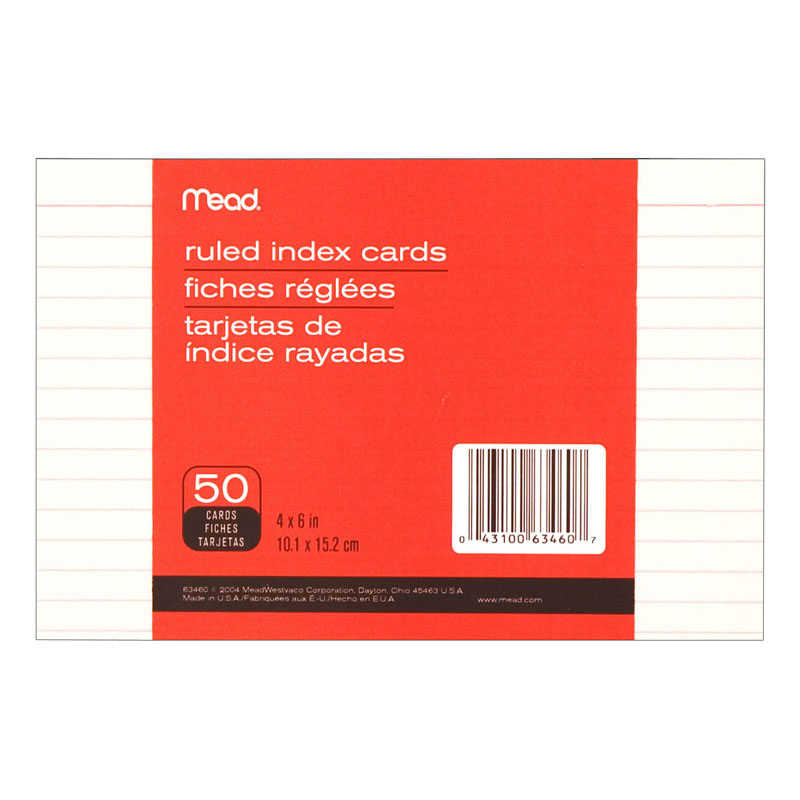 TeachersParadise - Mead® Index Cards, Ruled, 4 x 6 - MEA63460