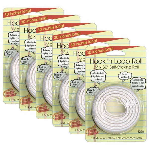 TeachersParadise - Magic Mounts Hook N Loop Roll, 3/4" x 30", White, 6 ...