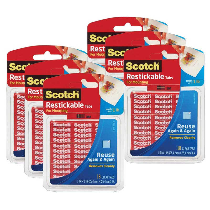 TeachersParadise - Scotch® Restickable Tabs, 1" x 1", 18 Per Pack, 6 ...