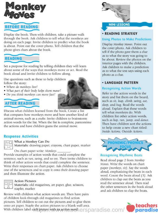 Monkey Moves - Pair-It Emergent Reader Activity by Steck-Vaughn ...
