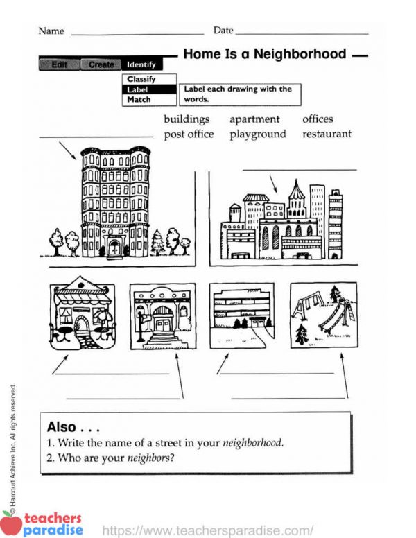 My Neighborhood - Where Do You Live? Worksheet Activity by Harcourt ...
