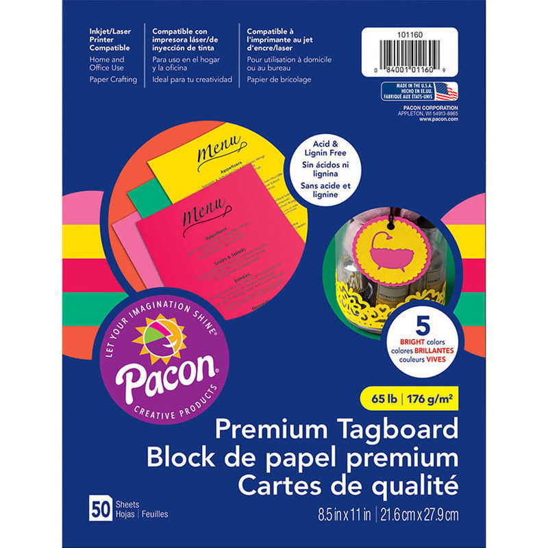 TeachersParadise - Pacon® Premium Tagboard, 5 Assorted Bright Colors, 8 ...