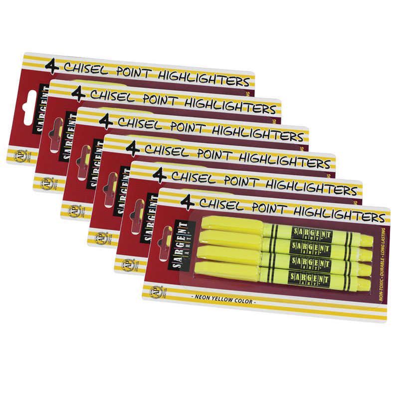 TeachersParadise - Sargent Art® Chisel Point Highlighters, Yellow, 4 ...