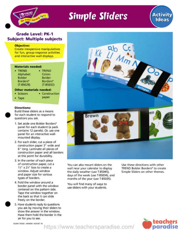 Simple Sliders for Grades PreK-1 by TREND enterprises - TeachersParadise