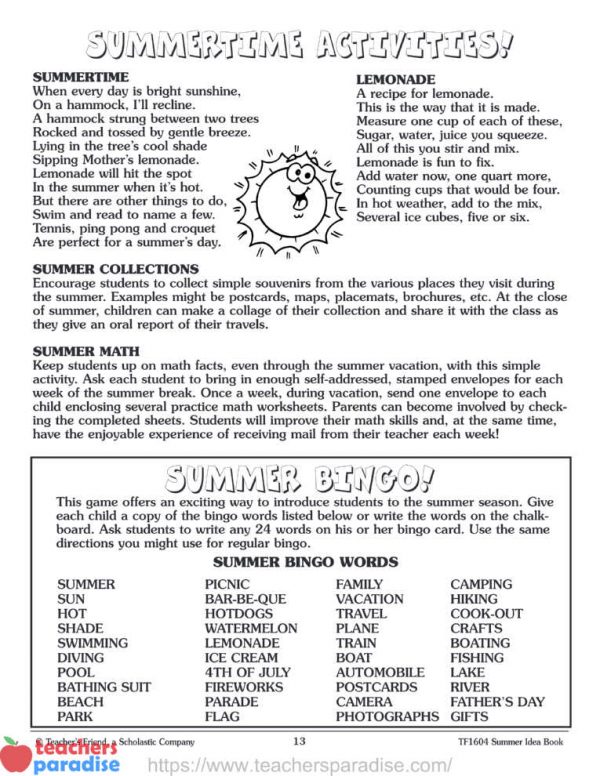 Summer Idea Book by Teacher’s Friend TF-1604 - SC-0439499631 ...