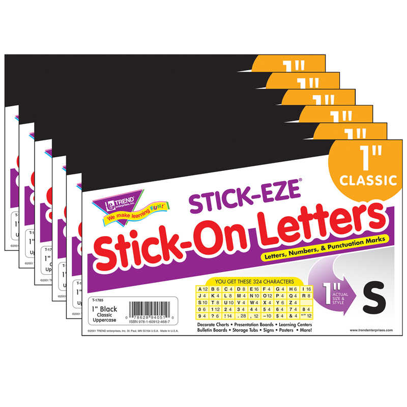 TeachersParadise - TREND Black 1" STICK-EZE® Stick-On Letters, 324 ...