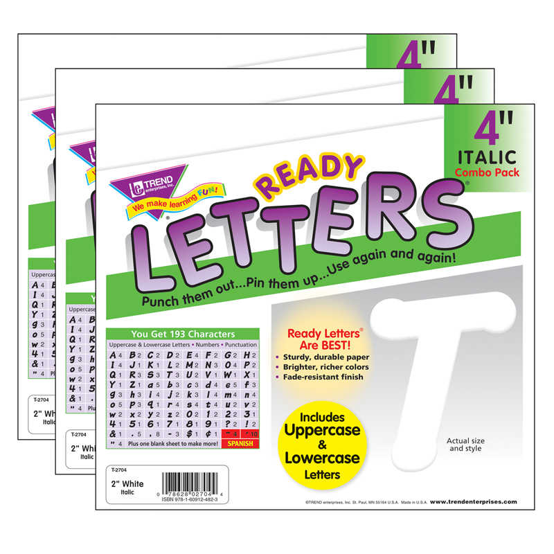 TeachersParadise - TREND White 4" Italic Combo Ready Letters®, 193 Per ...