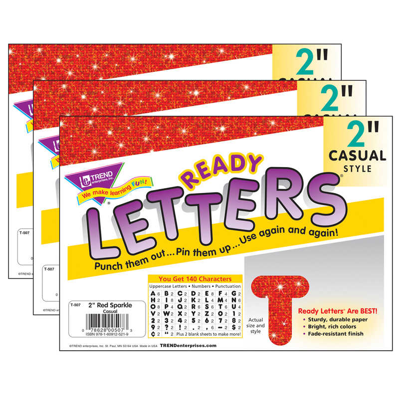 TeachersParadise - TREND Red Sparkle 2" Casual Uppercase Ready Letters ...