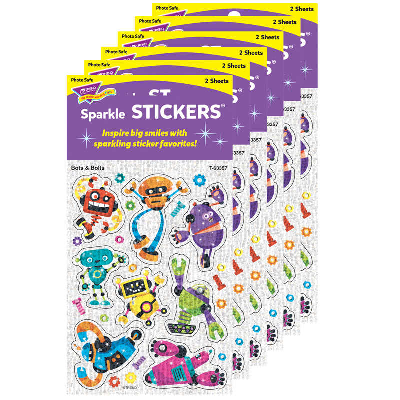 TeachersParadise - TREND Bots & Bolts Sparkle Stickers®, 16 Per Pack, 6 ...