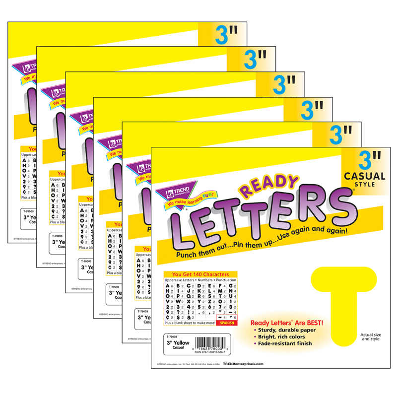 TeachersParadise - TREND Yellow 3" Casual Uppercase Ready Letters®, 6 ...