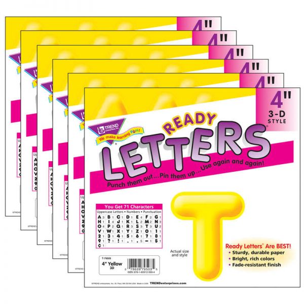 TeachersParadise - TREND Yellow 4" 3-D Uppercase Ready Letters®, 6 ...
