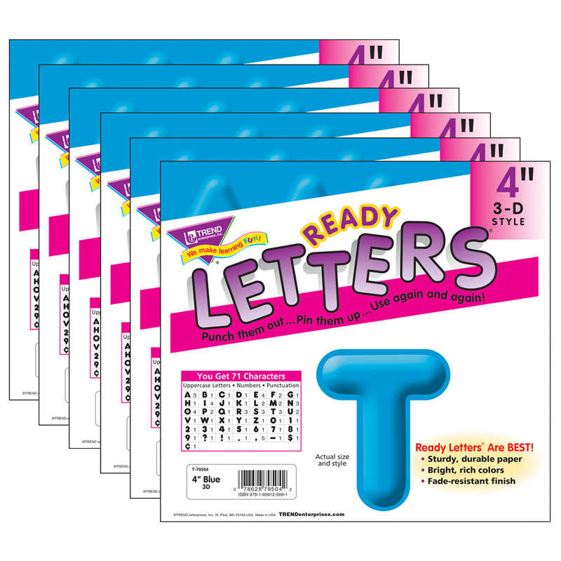 TeachersParadise - TREND Blue 4" 3-D Uppercase Ready Letters®, 6 Packs ...