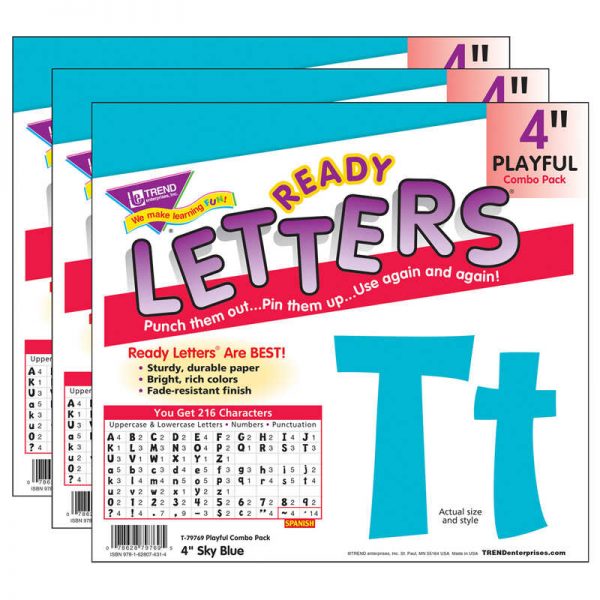 TeachersParadise - TREND Sky Blue 4" Playful Combo Ready Letters®, 3 ...