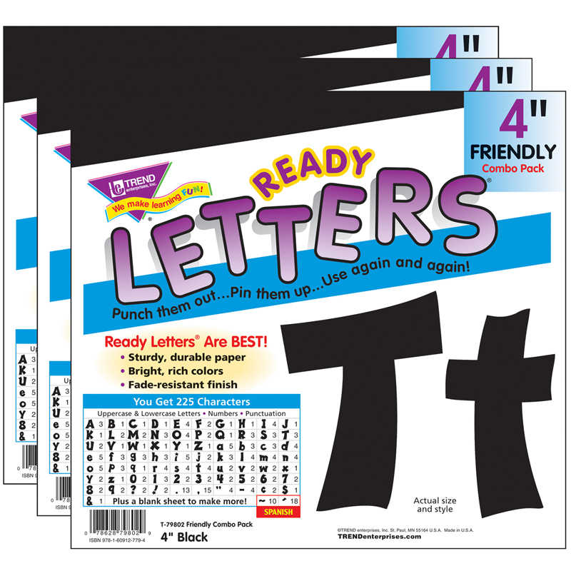 TeachersParadise - TREND Black 4" Friendly Combo Ready Letters®, 3 ...