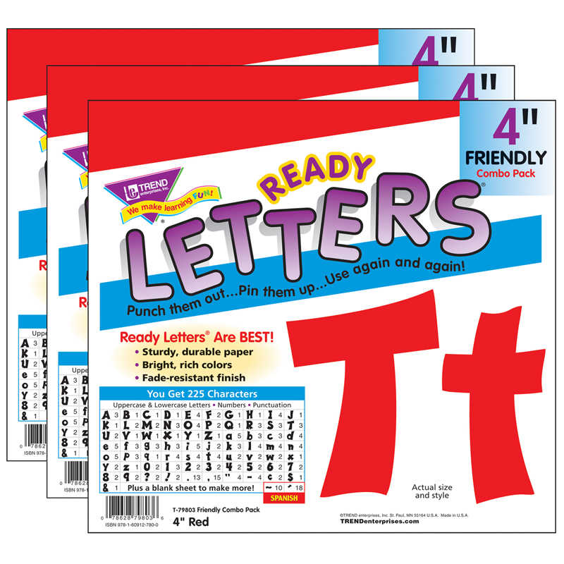 TeachersParadise - TREND Red 4" Friendly Combo Ready Letters®, 3 Packs ...