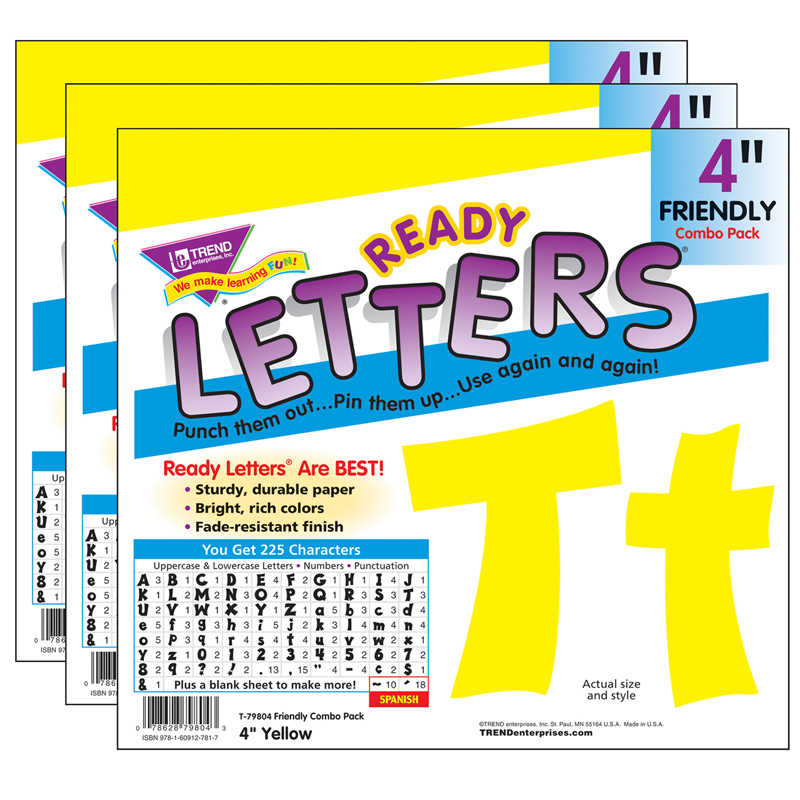 TeachersParadise - TREND Yellow 4" Friendly Combo Ready Letters®, 3 ...