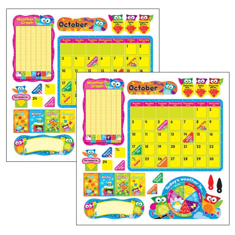 TeachersParadise - TREND Owl Stars Calendar Bulletin Board Set, 2 Sets ...