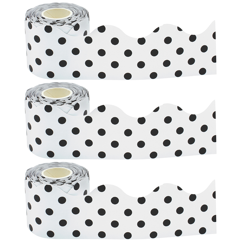 Teachersparadise Teacher Created Resources Black Polka Dots On White Scalloped Rolled Border