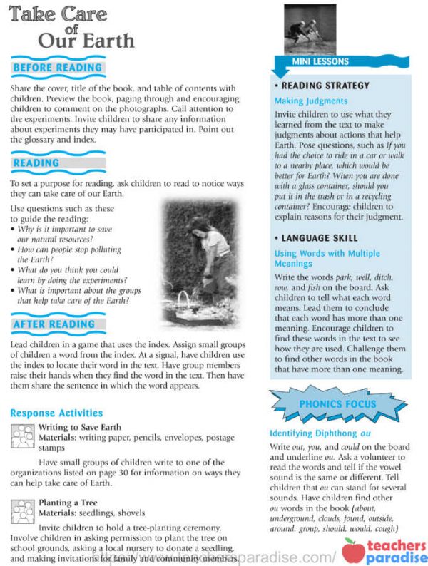 Take Care of Our Earth - Pair-It Emergent Reader Activity by Steck ...